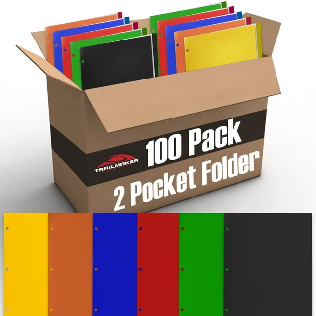 Trail Maker 100 Pack Standard Hole Colored Two Pocket Paper Folders for ...