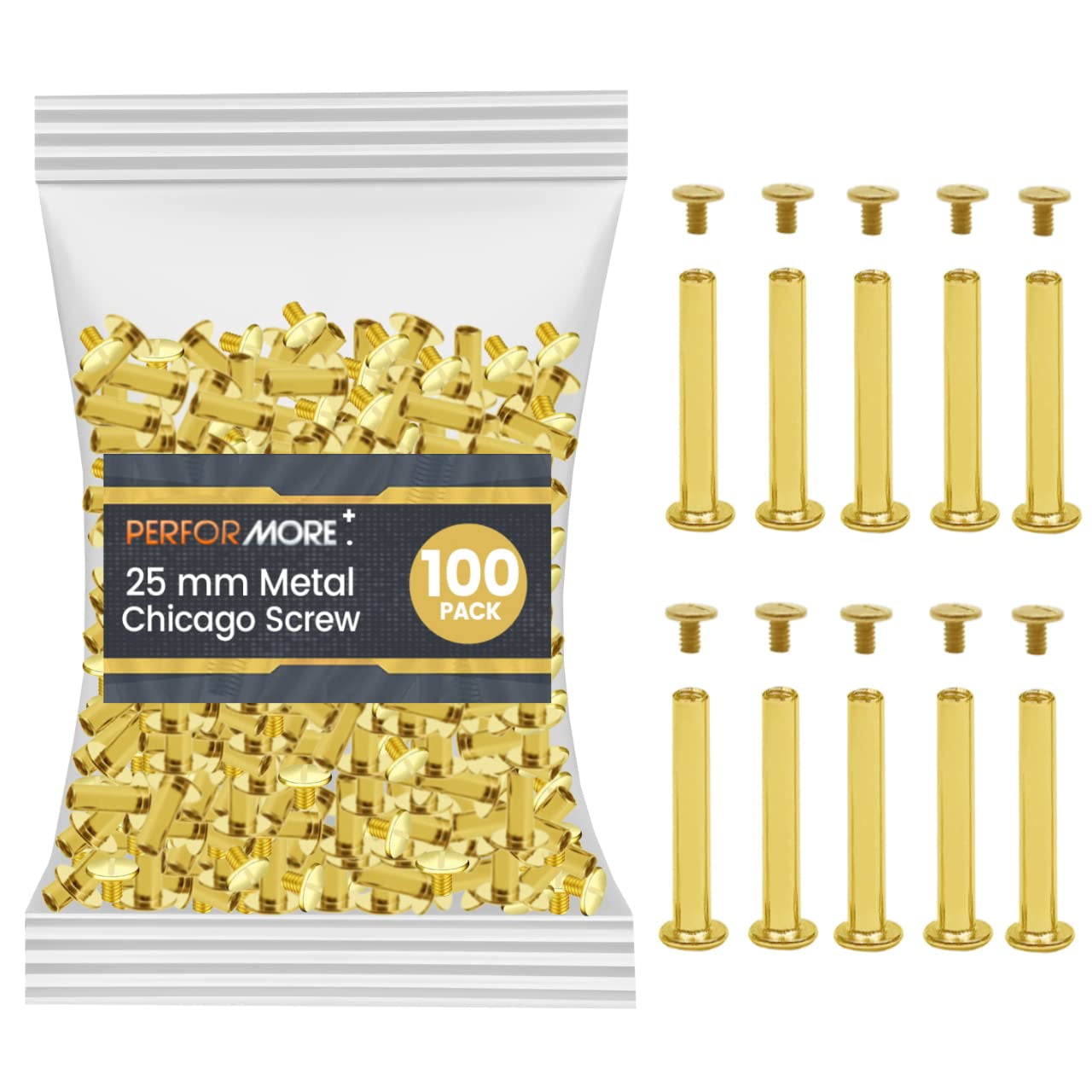 100 Pack of Chicago Screw Post Binding Screws, 25mm Brass Plated Metal ...