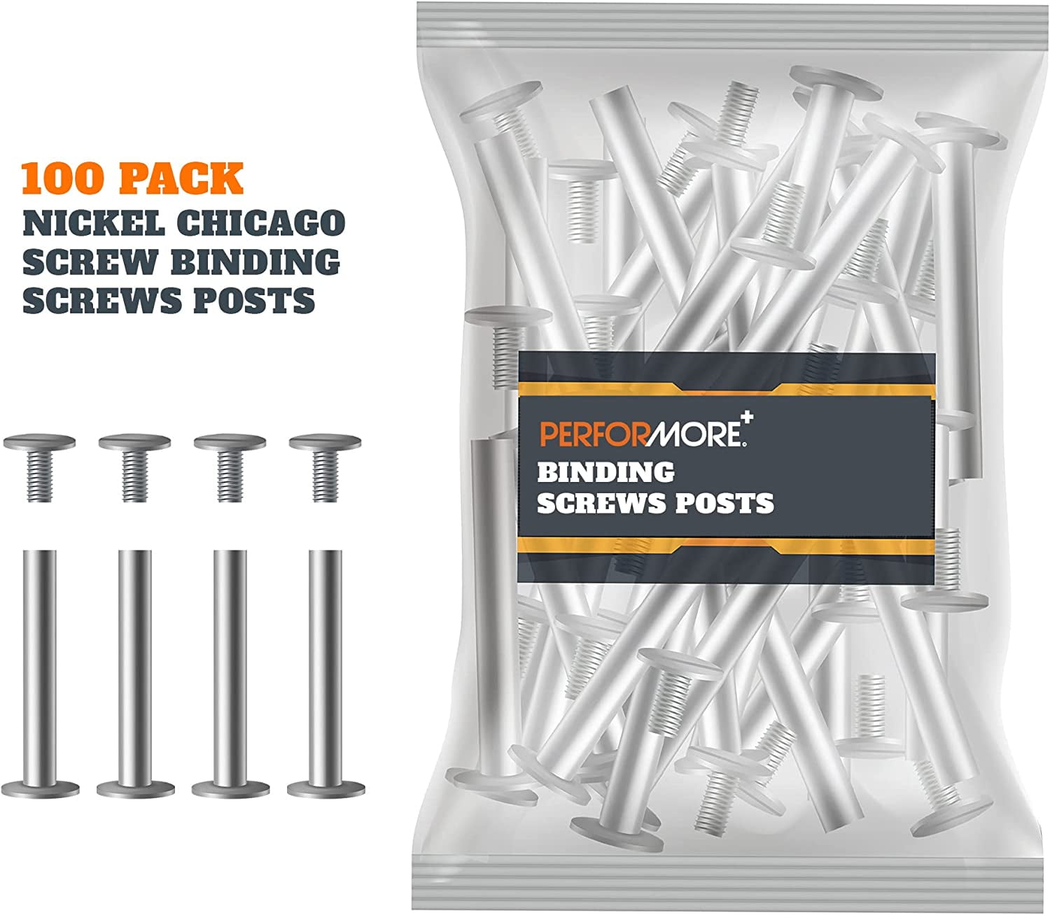 100 Pack of Chicago Screw Post Binding Screws, 30mm Nickel Plated Metal ...