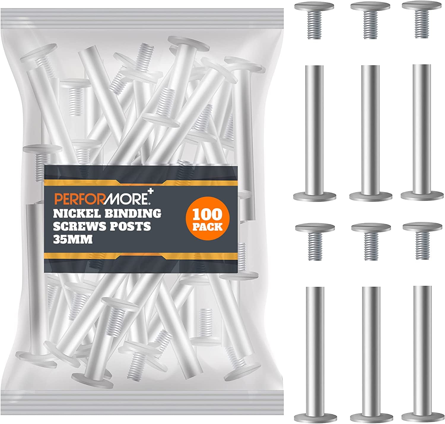 100 Pack of Chicago Screw Post Binding Screws, 35mm Nickel Plated Metal ...