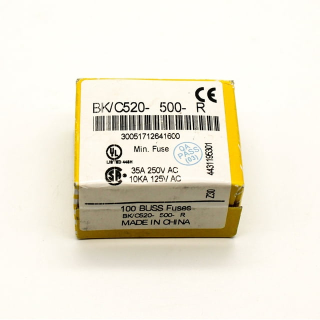 100 Pack of Eaton Electronics BK/C520-500-R 0.5A 250VAC Glass Cartridge ...
