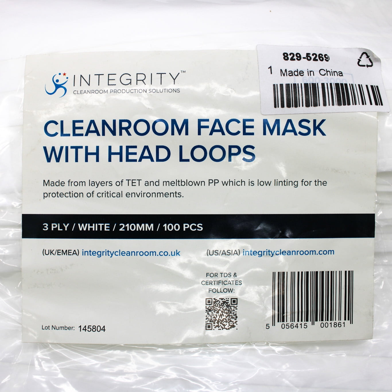 100 Pack of Integrity Cleanroom ESD Disposable Face Masks With Head ...