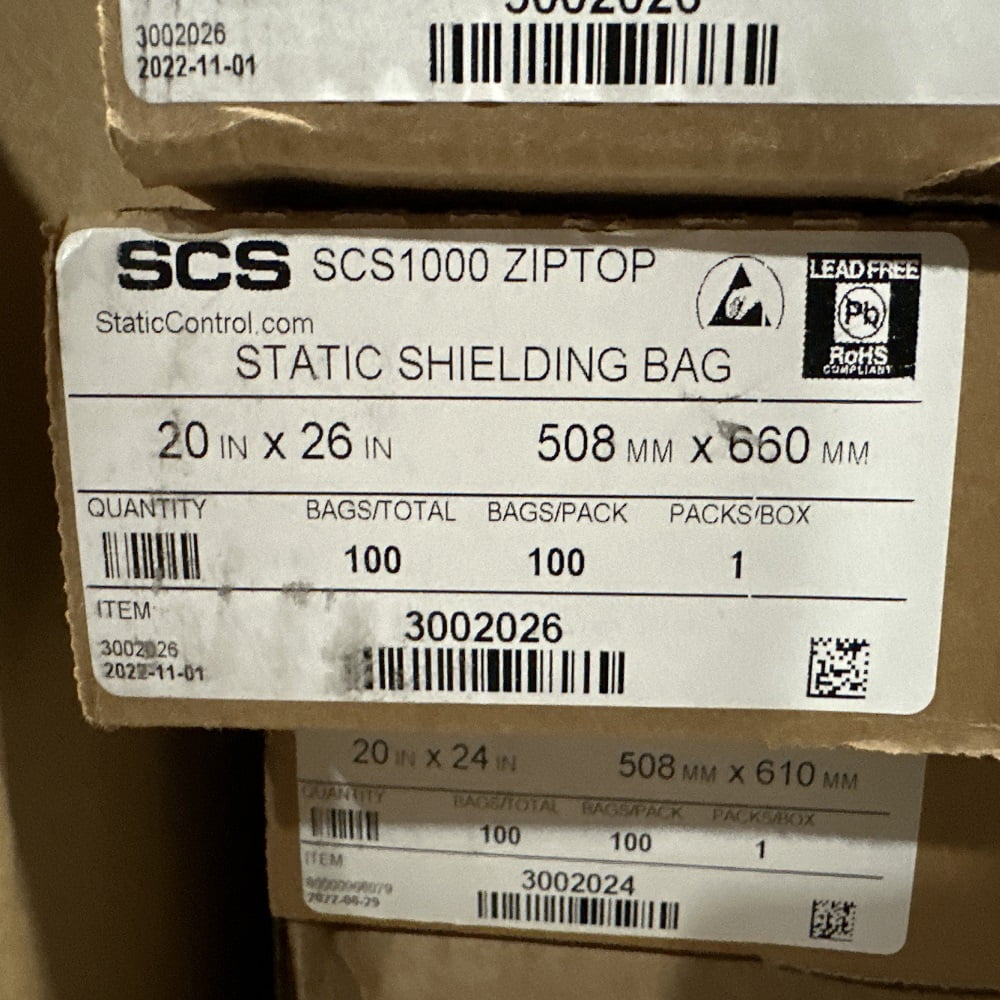 100 Pack of SCS 20" x 26" SCS1000 Metal-In Ziptop Static Shielding Bags ...