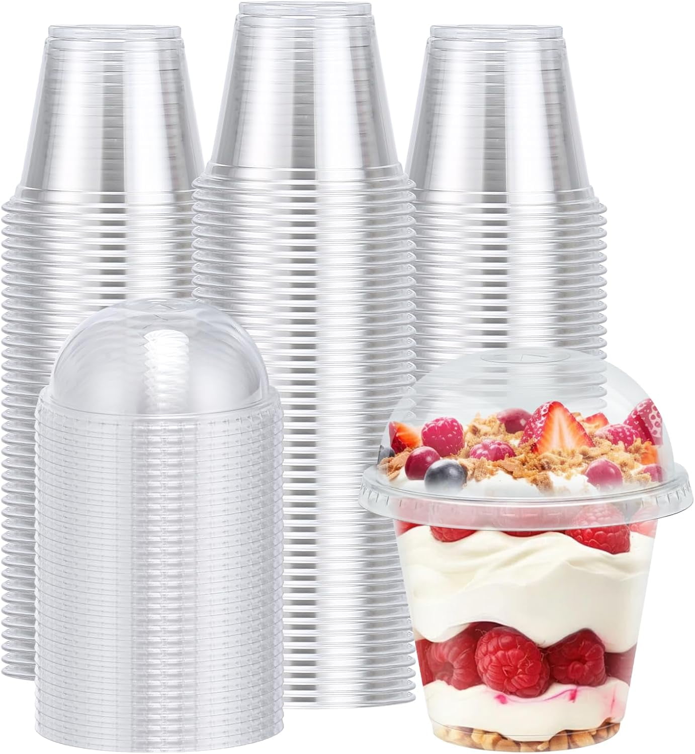 100 Packs 9 oz Clear Plastic Cups with Dome Lids, Disposable Cups with ...