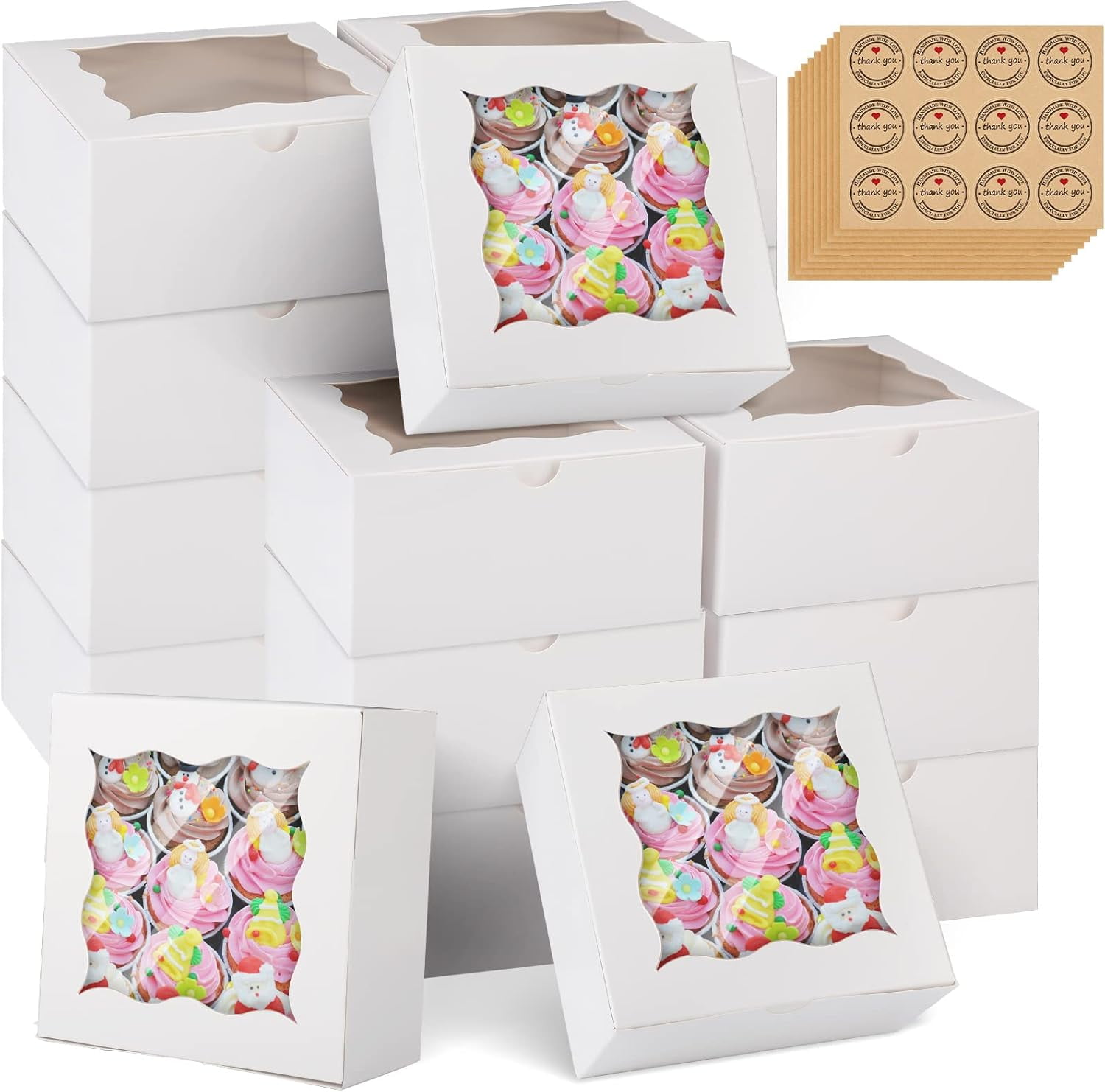 100 Packs Bakery Boxes with Window 6 X 6 X 3 Inch Small Cookie Boxes ...