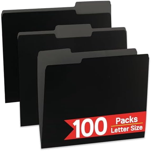 100 Packs Black File Folder,Manilla File Folders Letter Size,1/3-Cut ...