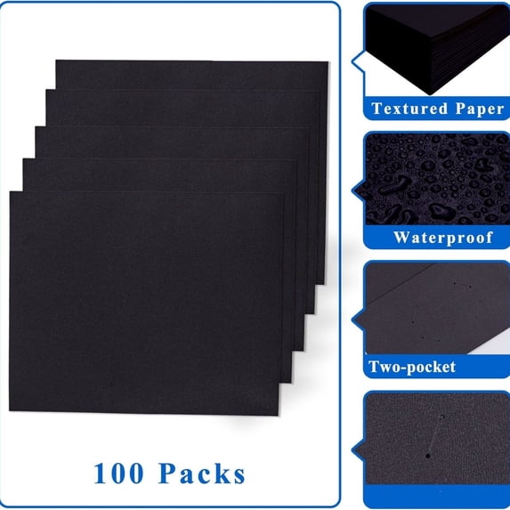 100 Packs Black Two Pocket File Folders with Business Card Slot ...