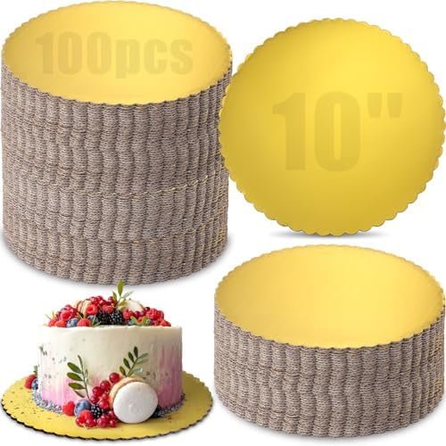 100 Packs Gold Cake Boards Round 10 Inch Cakeboard Circle Scallop Edge ...