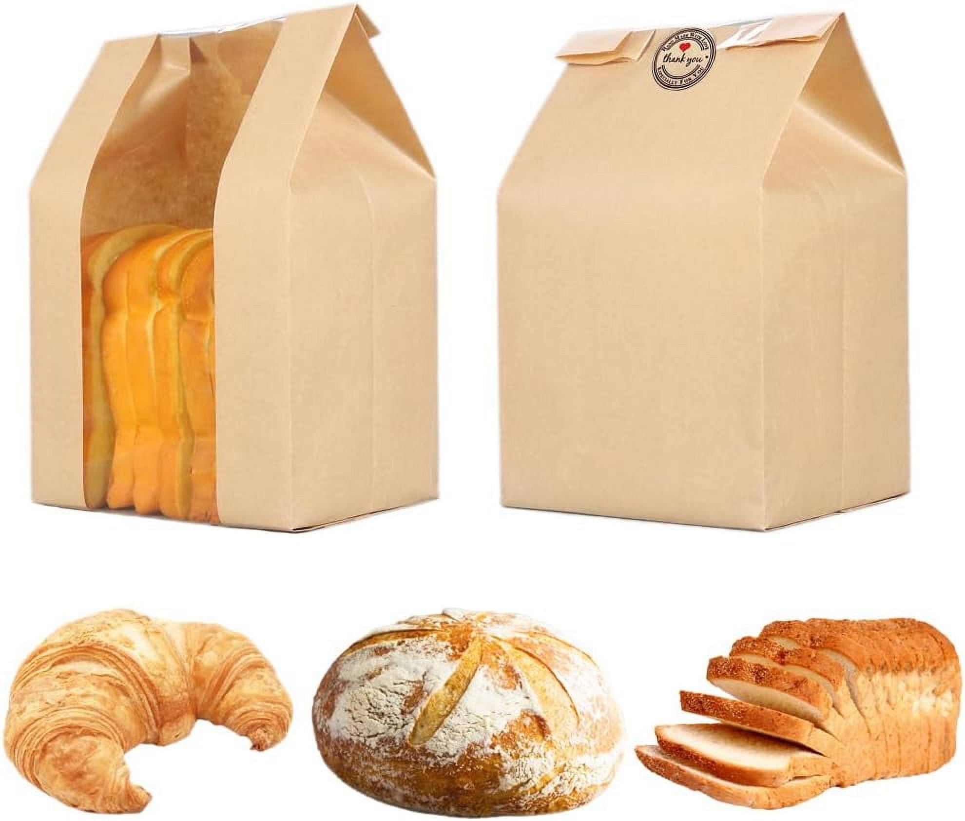 100 Packs Large Paper Bread Bags for Homemade Bread, Kraft Paper Bakery Bags with Window for ...