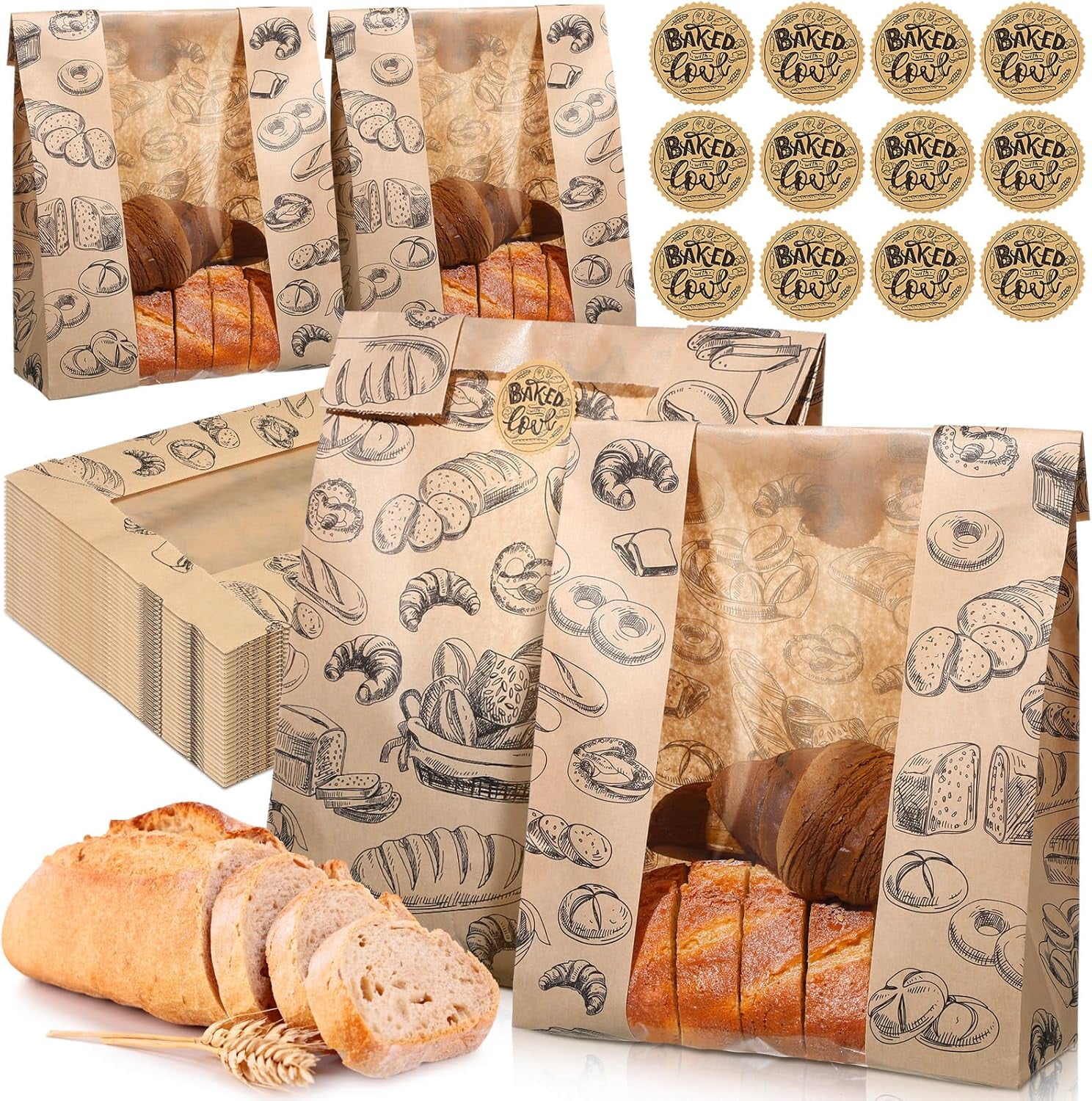 100 Packs Paper Bread Bags for Homemade Bread Sourdough 14 x 8.3 x 3.5 ...