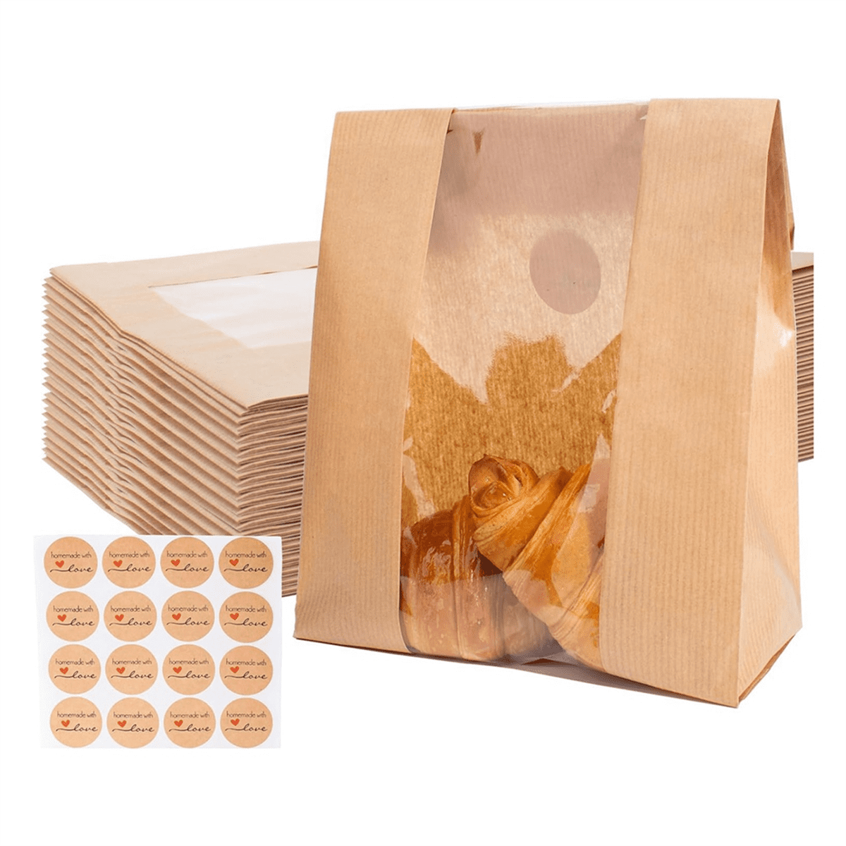 100 Packs Paper Bread Storage Bags with Clear Window Bread Bags with ...