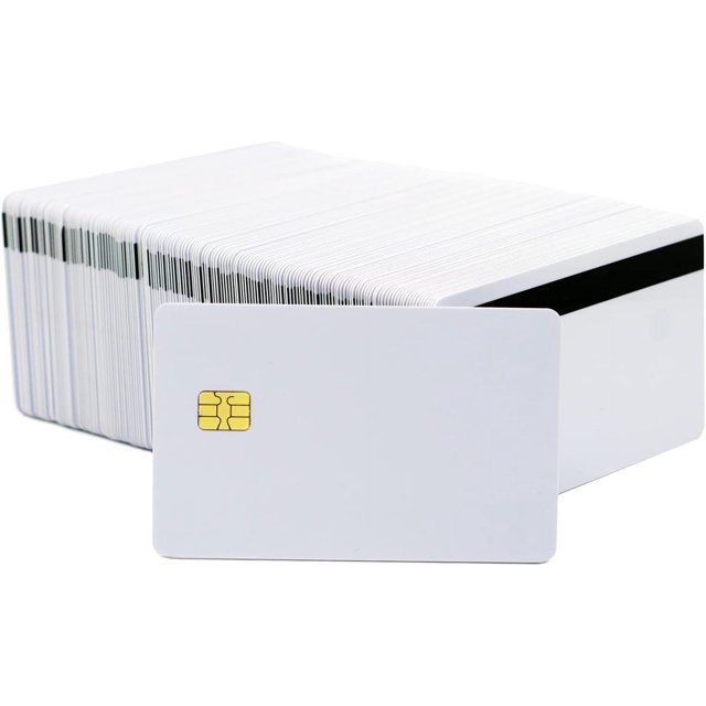100 Packs SLE4442 Chip Contact IC Card with 5/16inch 2 Tracks Hico Magnetic Stripe 2 in 1 Blank ...