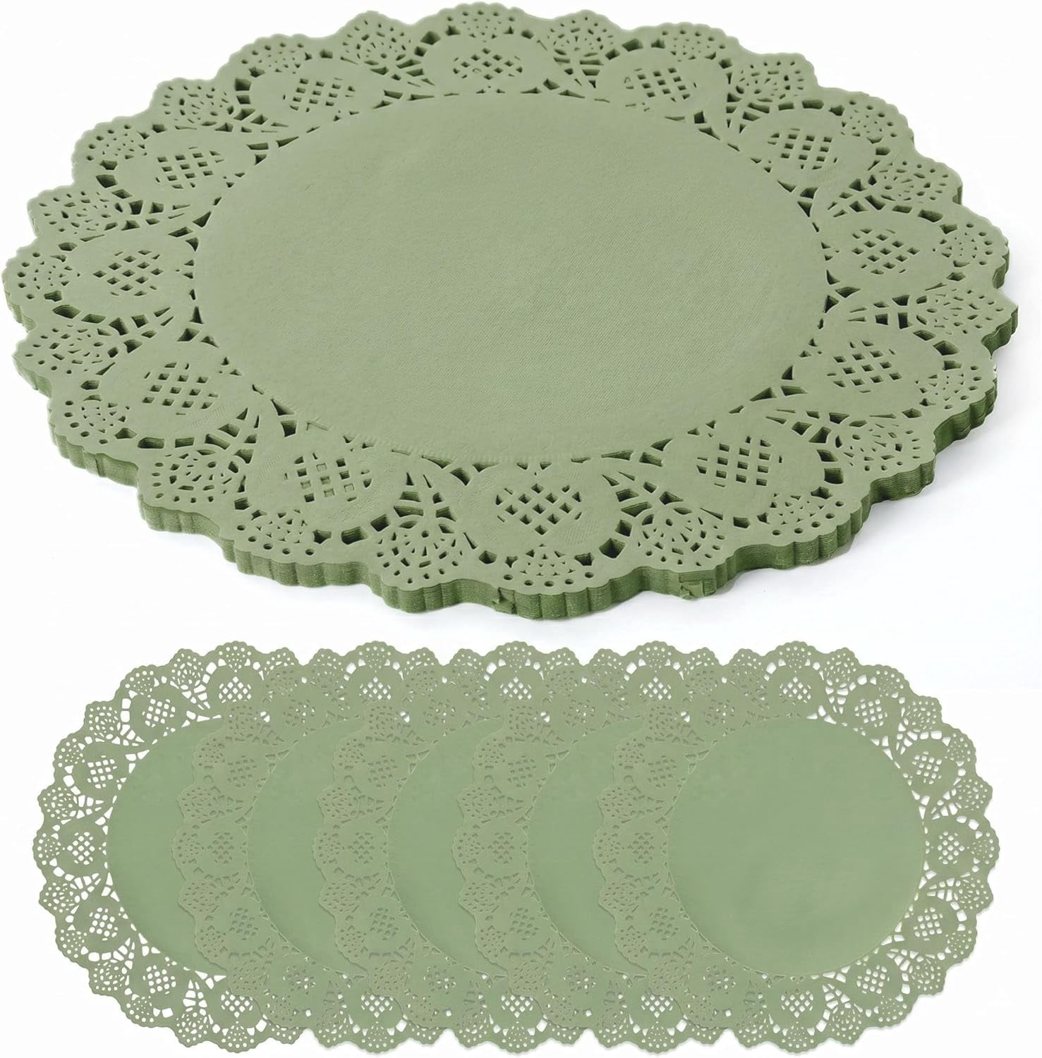 100 Packs Sage Green Lace Paper Placemats, 13.5 Inch Round Doilies, 50 ...