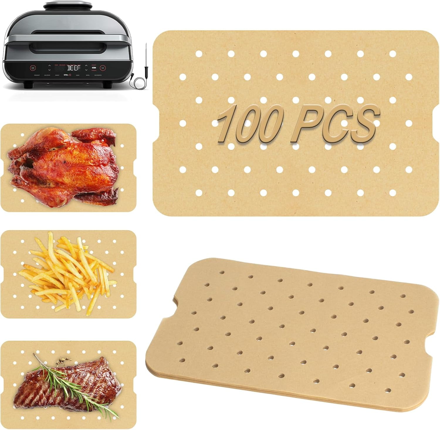 100 Packs Square Air Fryer Liners Disposable for Ninja Air Fryer, Non ...