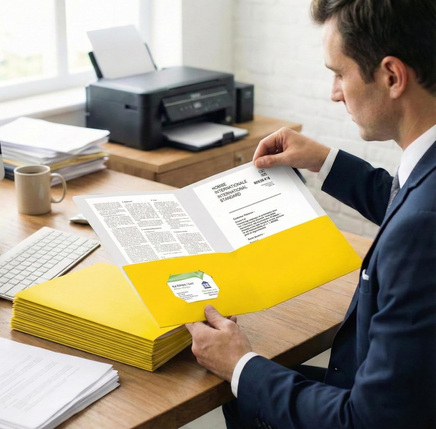 100 Packs Two Pocket File Folders with Business Card Slot, Textured ...