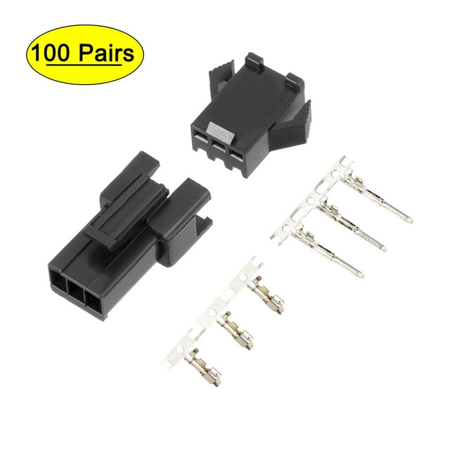 100 Pairs 2.54mm 3 Pin Male Female JST-SM Housing Crimp Terminal Connector - Walmart.com