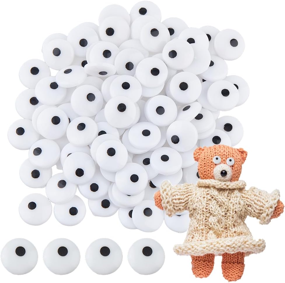100 Pairs Plastic Flat Back Round Eyes Crochet Creations 12mm Black and ...