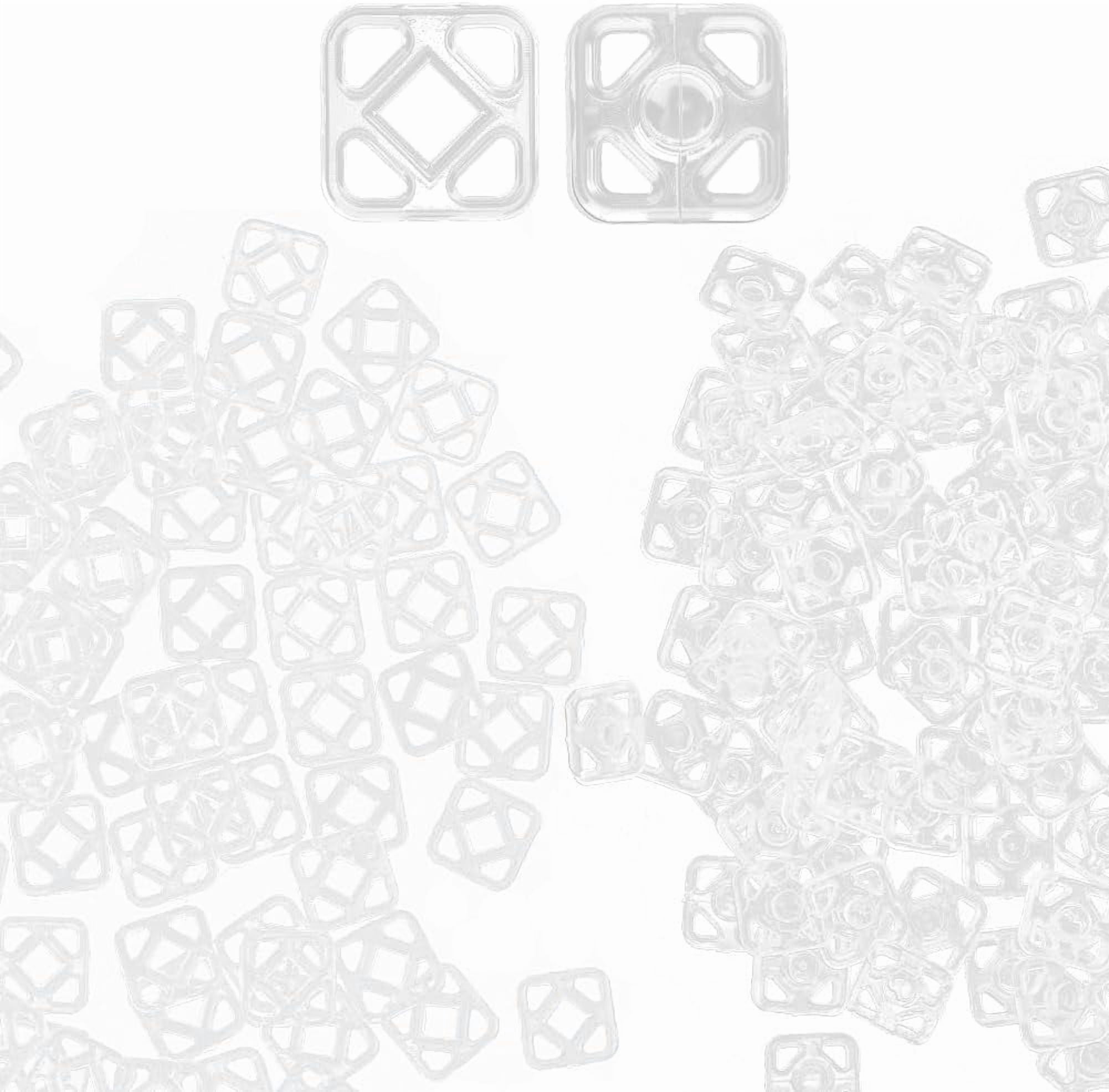 100 Pairs White Clear Plastic Snap Button Transparent Invisible Square ...