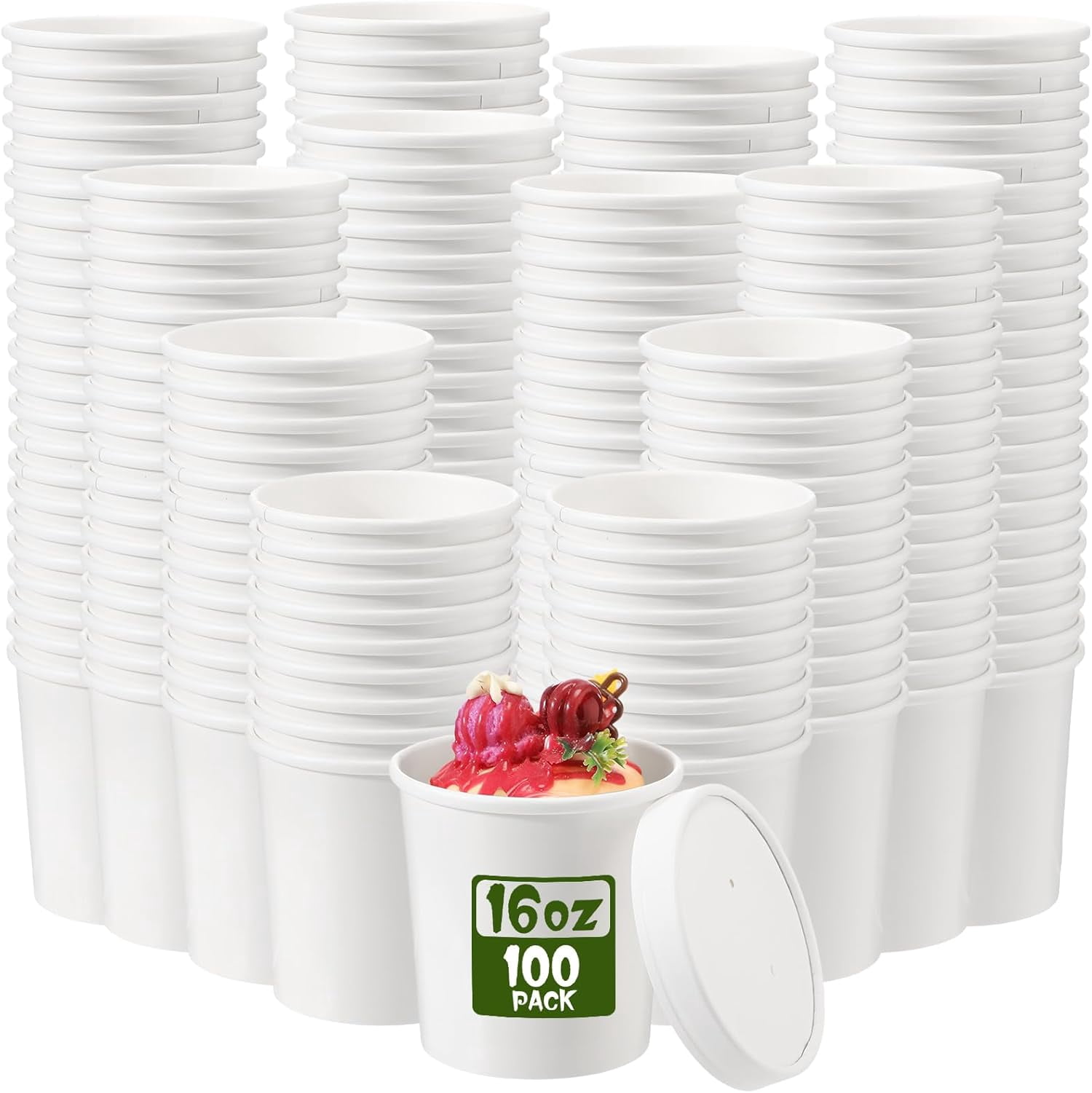 100 Paper Soup Containers with Disposable Paper Containers with Vented ...