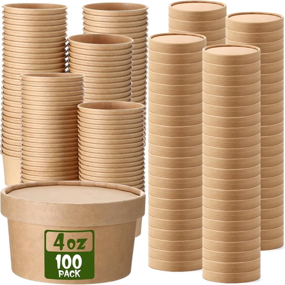 100 Paper Soup Containers with Disposable Paper Containers with Vented ...