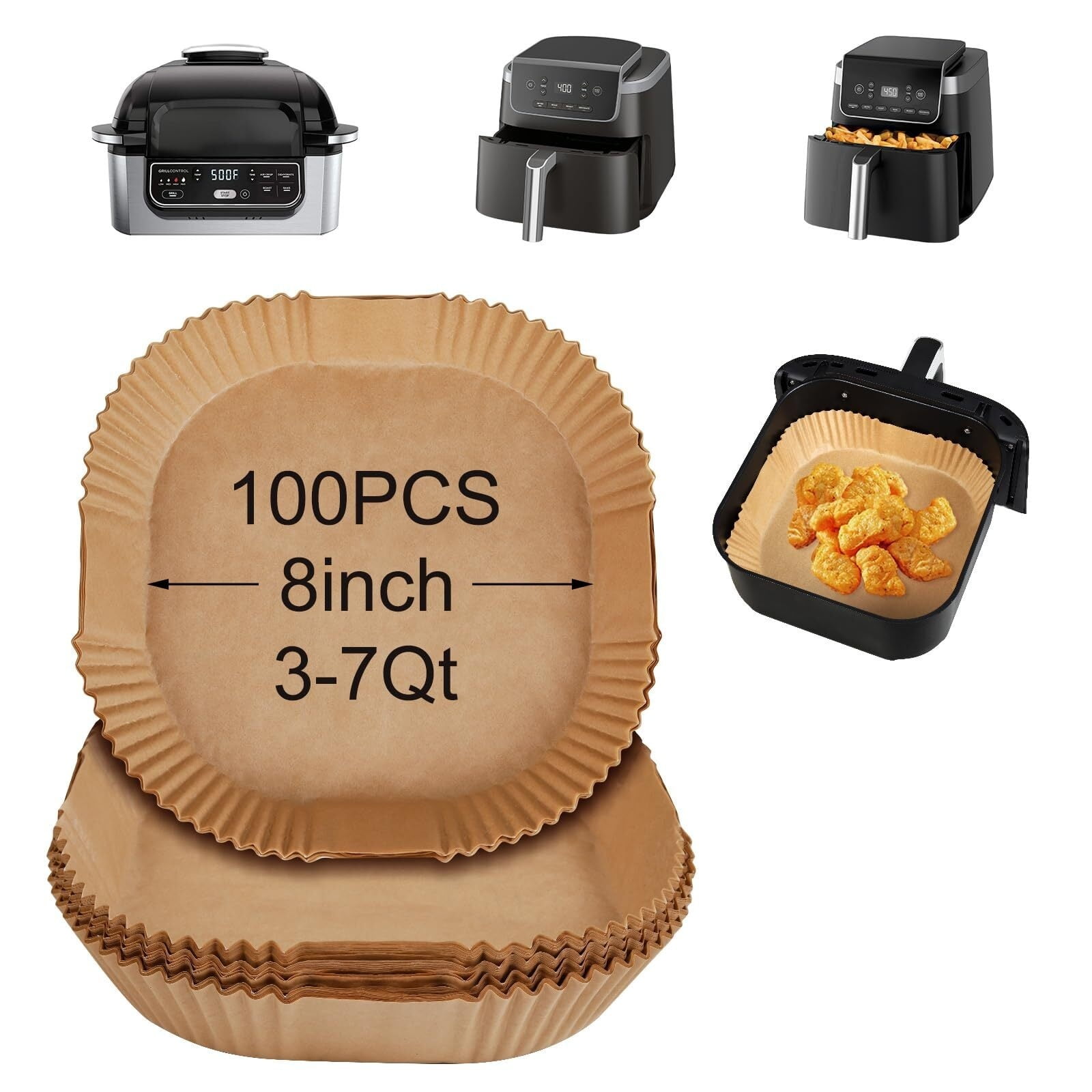 100 Parchment Paper Sheets for Air Fryers - Rectangle Liners Compatible ...