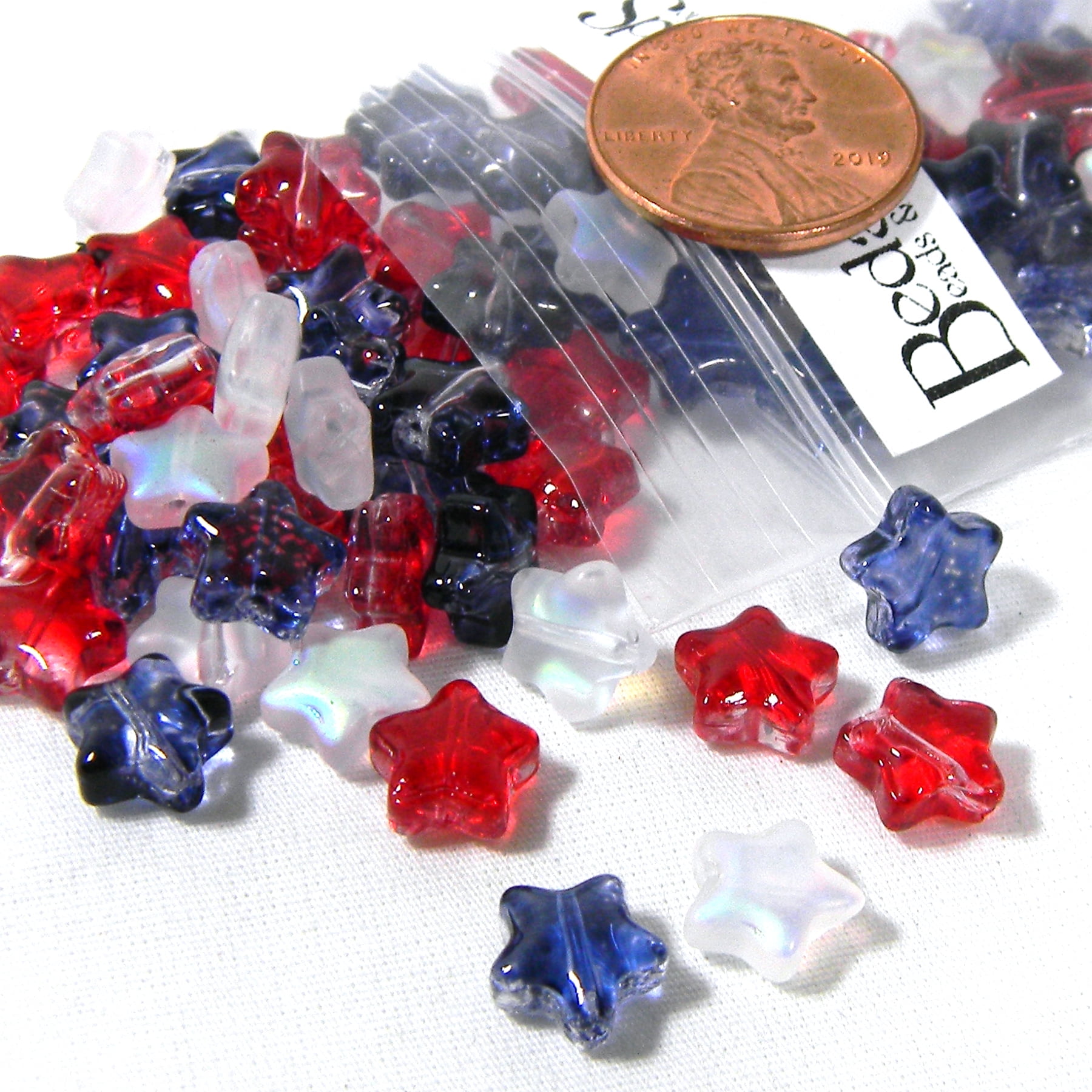 Bedazzling Beads Patriotic Flag Themed Glass Star Beads, 8mm, 100 Pack ...