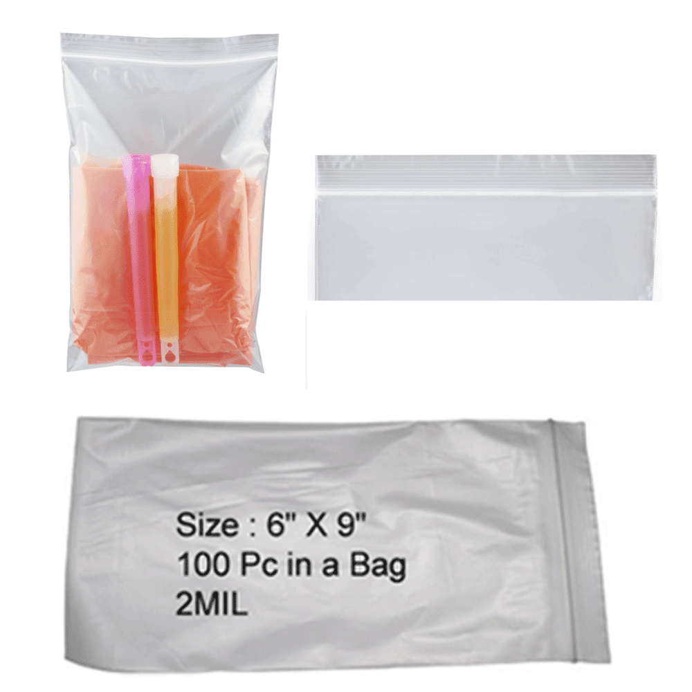 100 Pc Clear Plastic Poly Bags 6"WX9"H 2 Mil Reclosable Zip Resealable ...