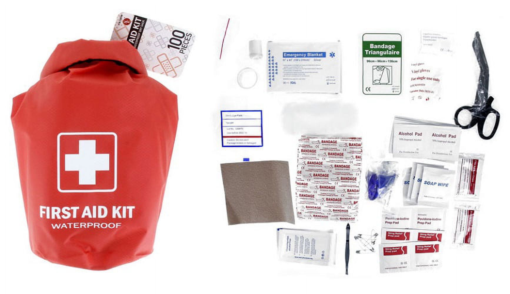 100Pc First Aid Kit Stored in a Waterproof Red Dry Sack - Walmart.com