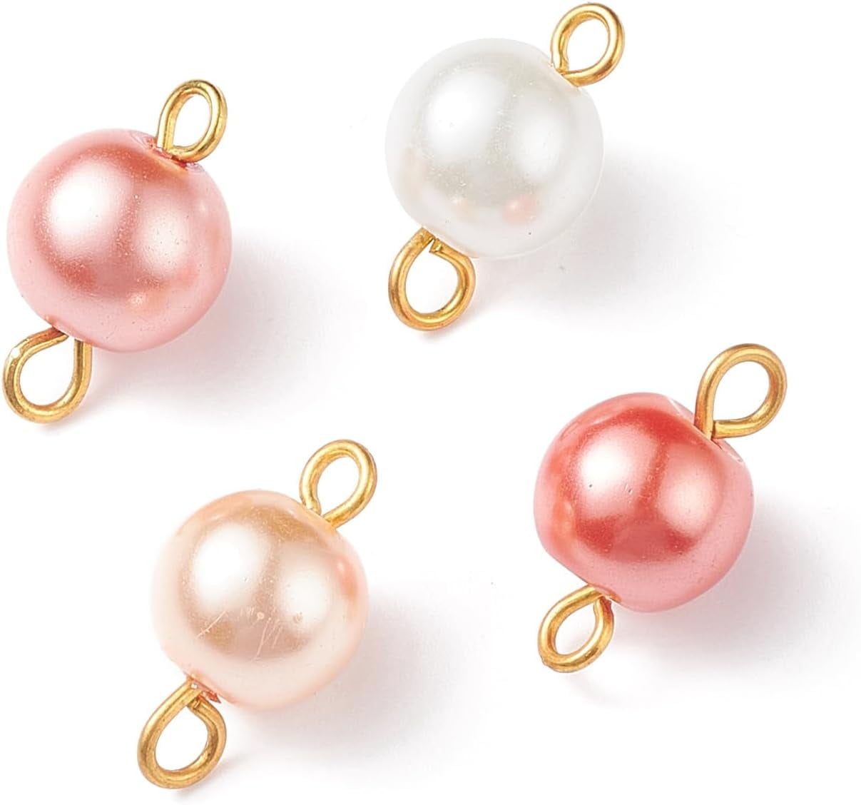 100 Pc Round Shape Links Glass Imitation Pearl Connector Charms with ...