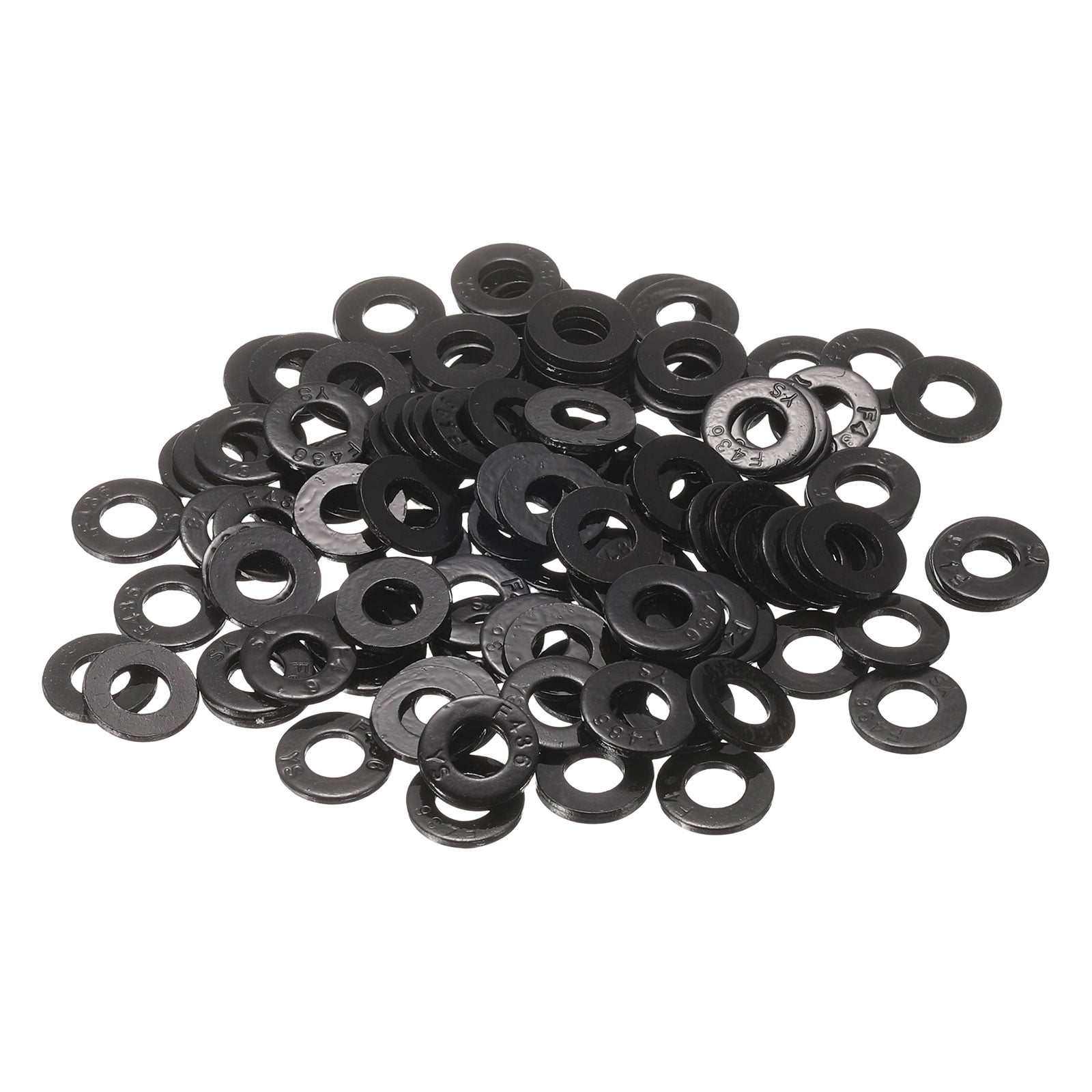 100 Pcs 1/4" Black Flat Washers, 15mm Outer Diameter 45 Steel Metal ...