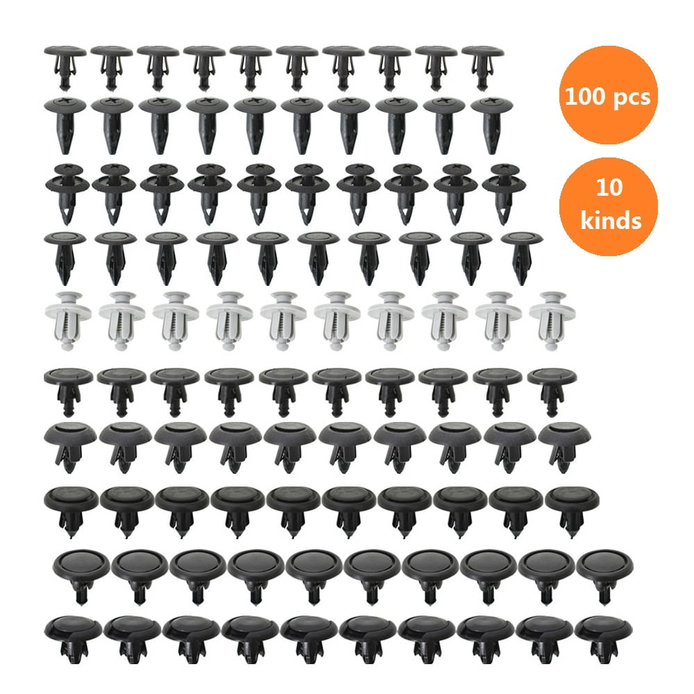 100-Pcs 10 Kinds Universal Automotive Plastic Fastener Clips, Trunk ...