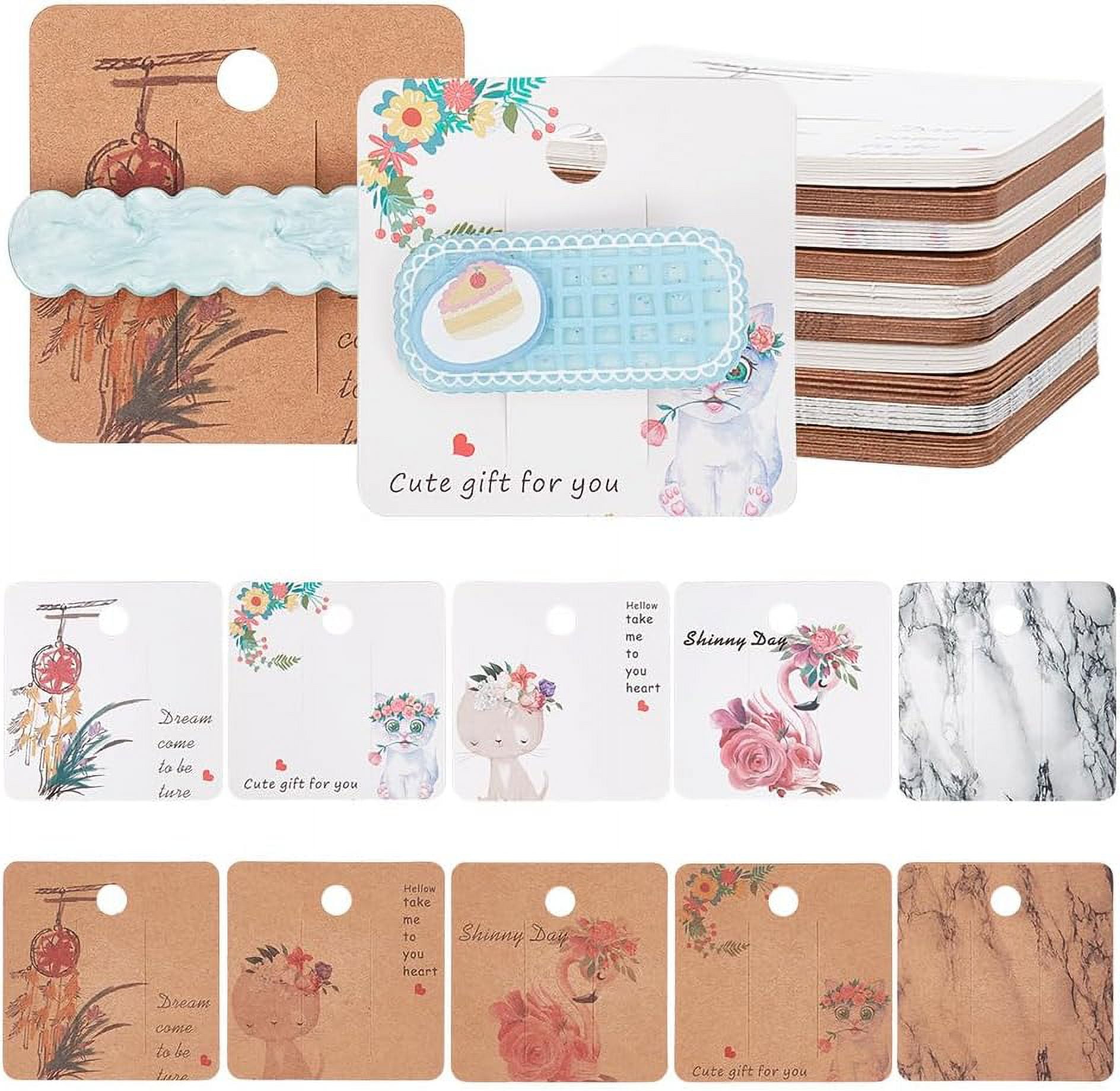 100 Pcs 10 Styles Hair Clip Display Cards 2.36×2.36" Kraft Paper Hair ...