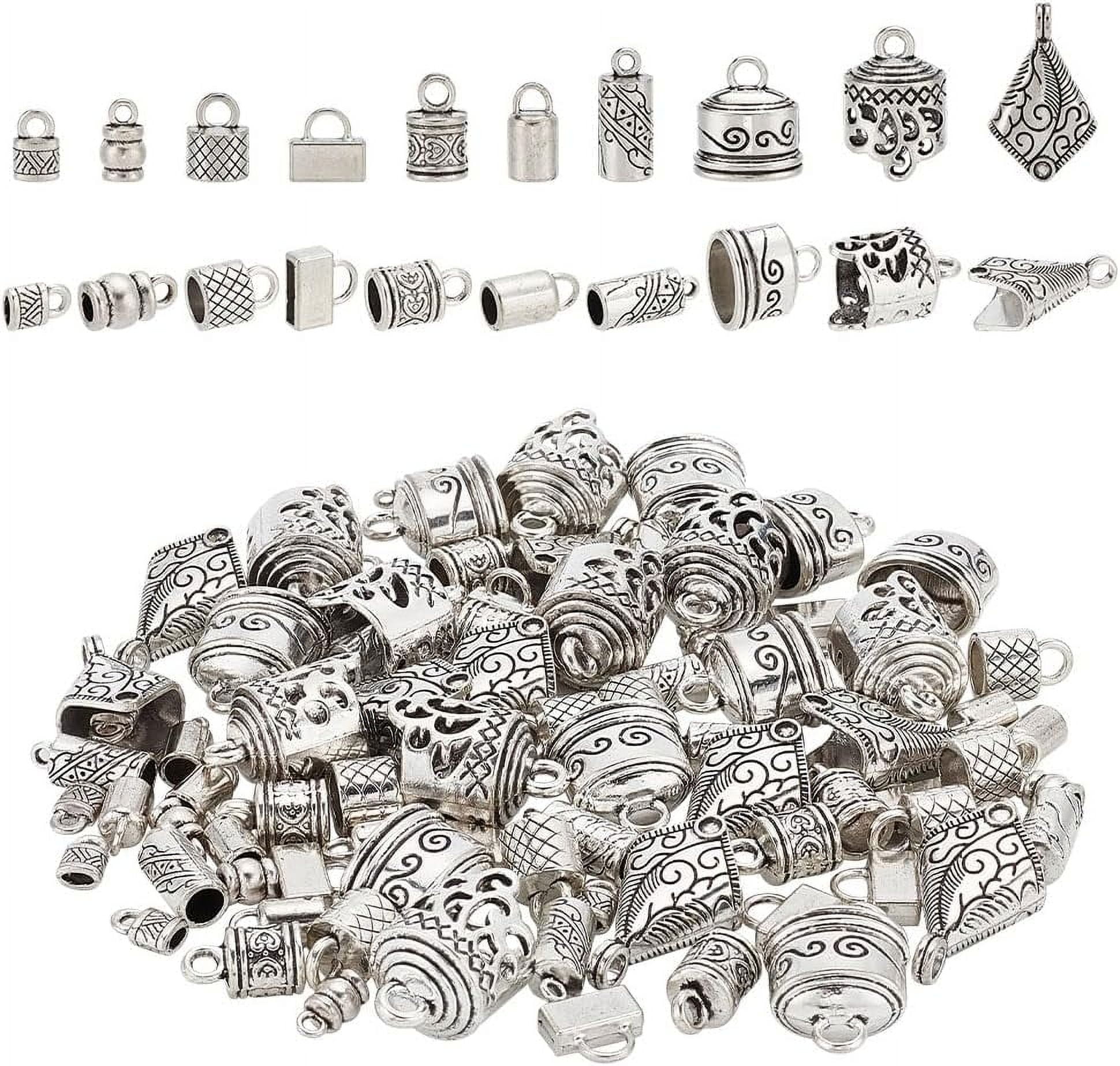 100 Pcs 10 Styles Tibetan Style Cord Ends Caps Column/Rhombus/Barrel ...