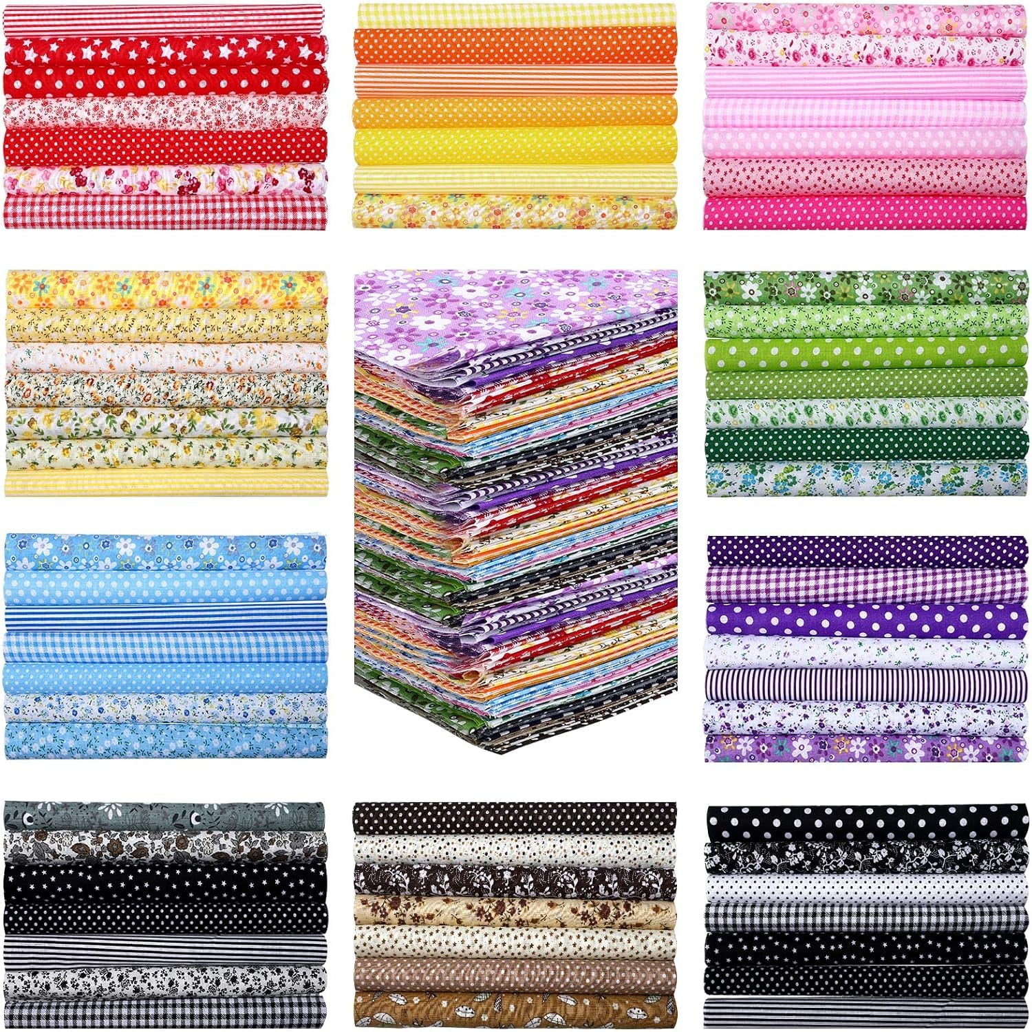 100 Pcs 10 x 10 Inch Quilting Fabric Squares Fat Fabric Bundles Cotton ...