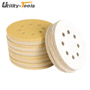100 Pcs 100 Grit 5 Inch 8 Holes Sanding Disc Hook And Loop Flocking ...