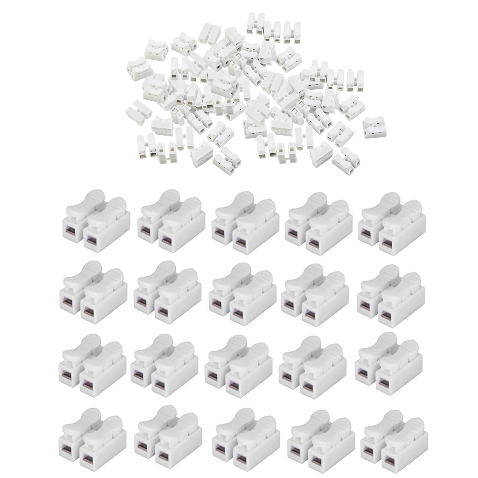 100 Pcs 10A 220V 2 Pin Push Quick Wire Cable Connector White Wiring ...