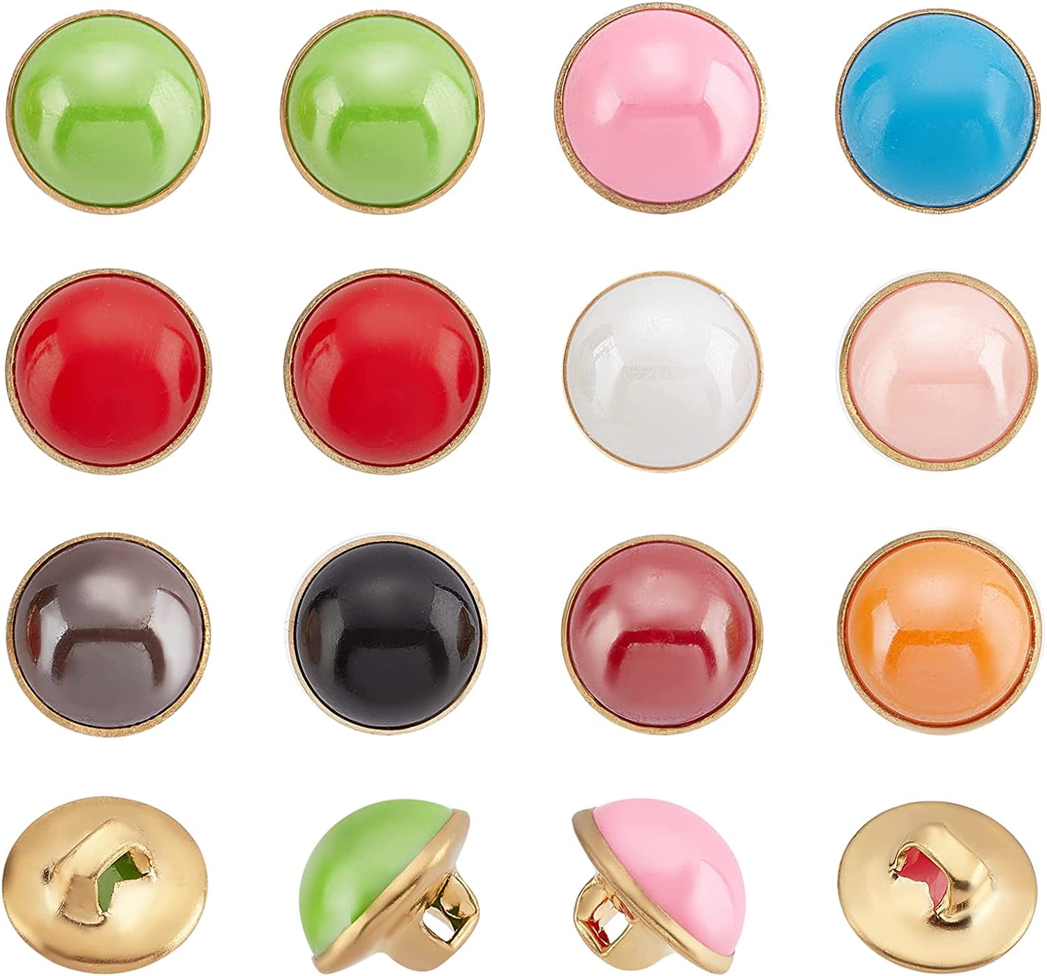 100 Pcs 10mm Pearl Resin Buttons Half Resin Dome Cap Gold Brass Base ...