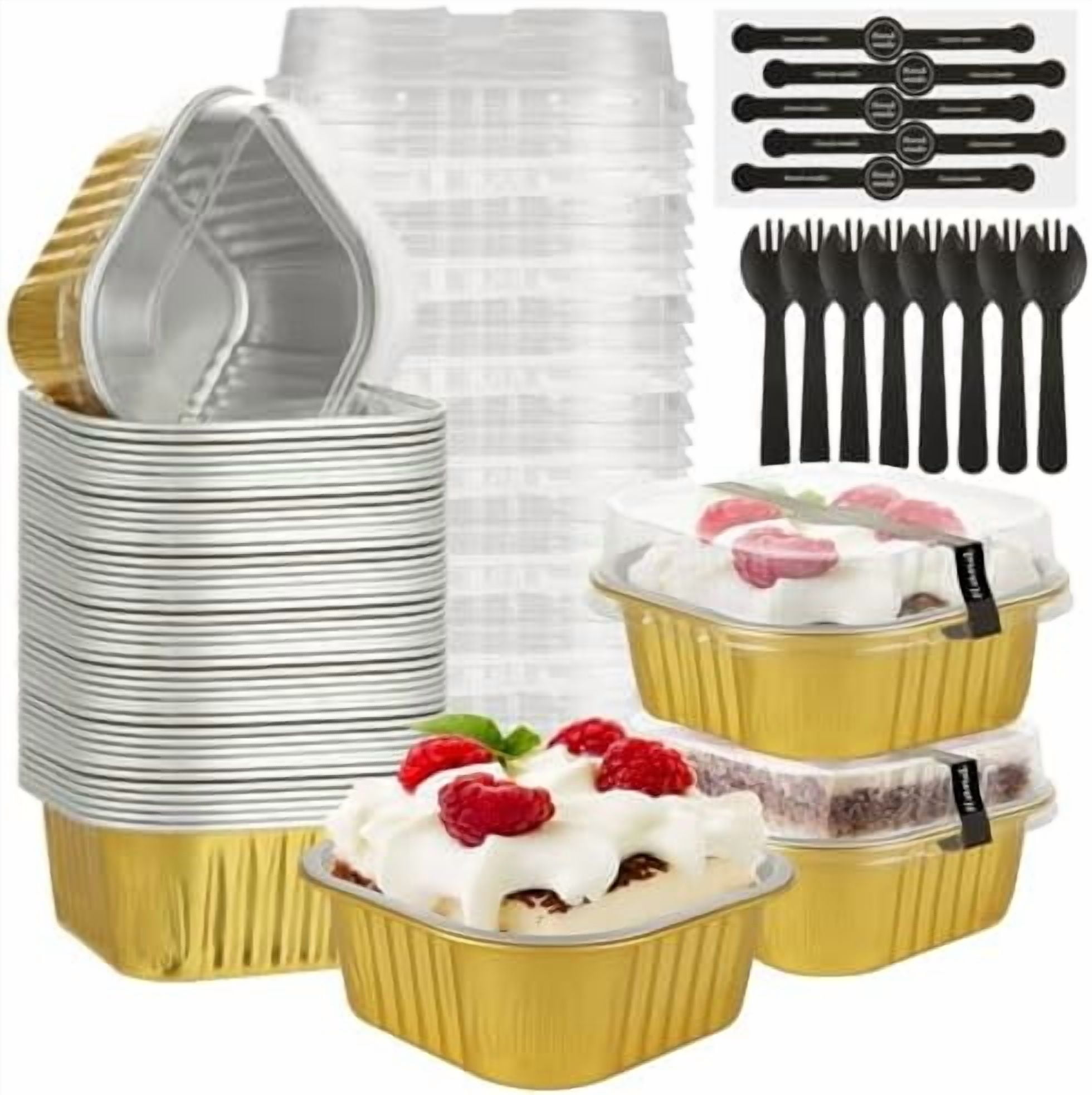 100 Pcs 10oz Mini Cake Pans with Lids, Aluminum Foil Mini Cake Tins ...