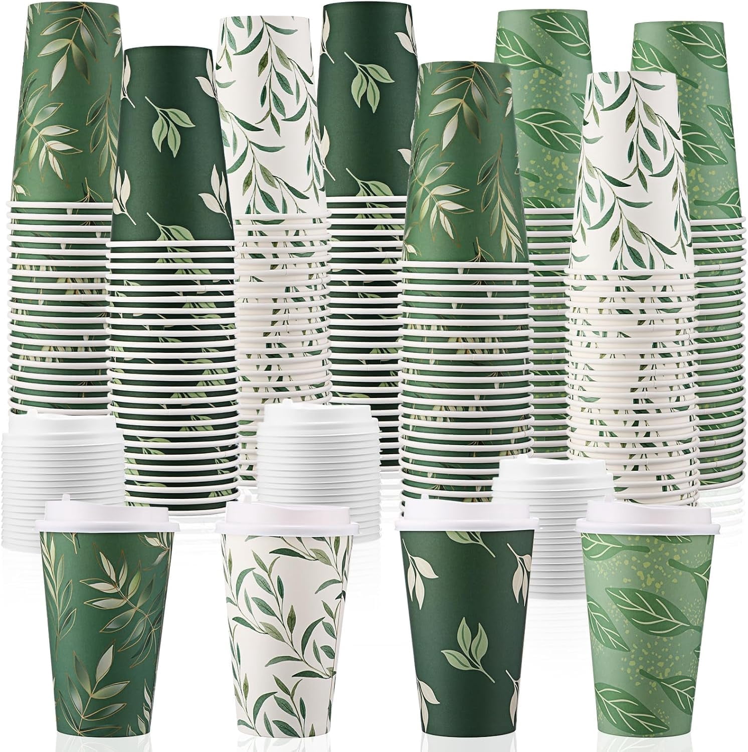 100 Pcs 12 oz Spring Disposable Coffee Cups with Lids 4 Sage Green ...