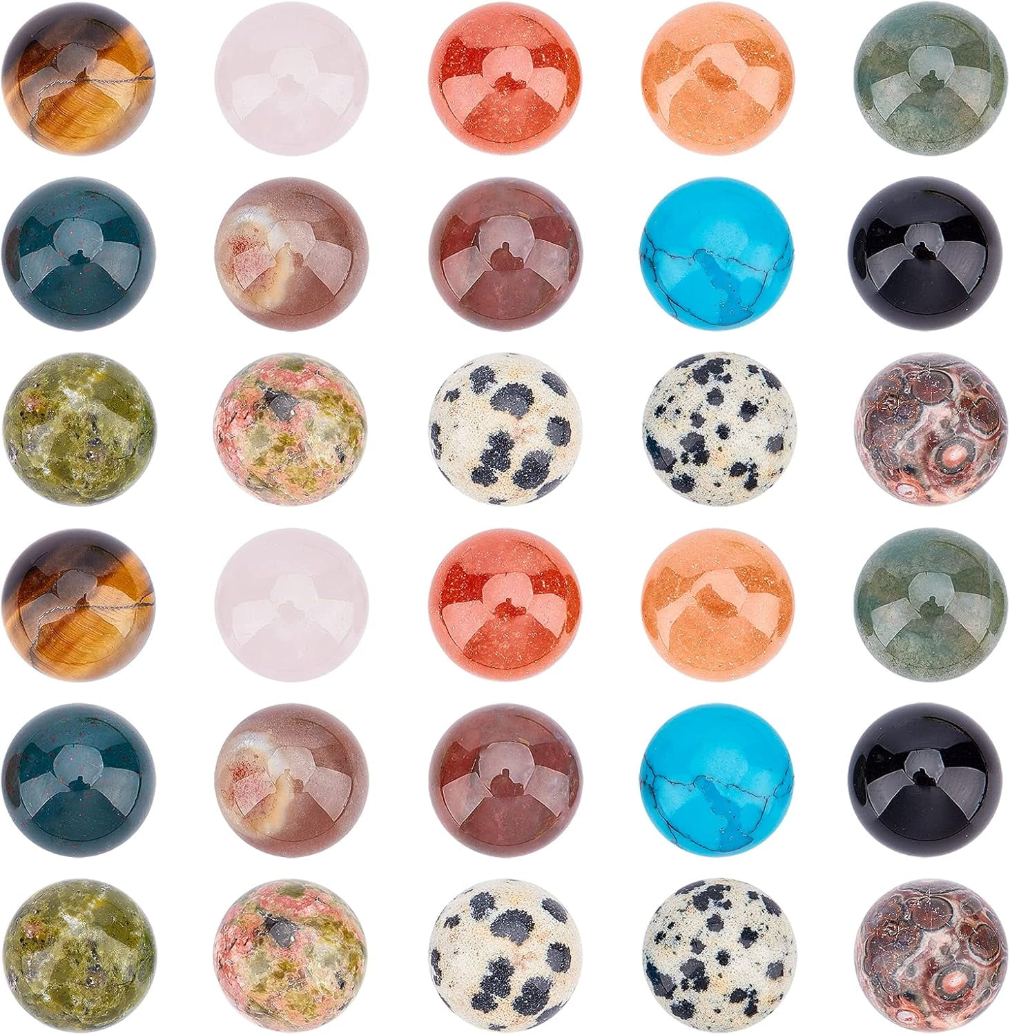 100 Pcs 12mm Natural Mixed Stone Cabochons Flatback Semi-Precious ...