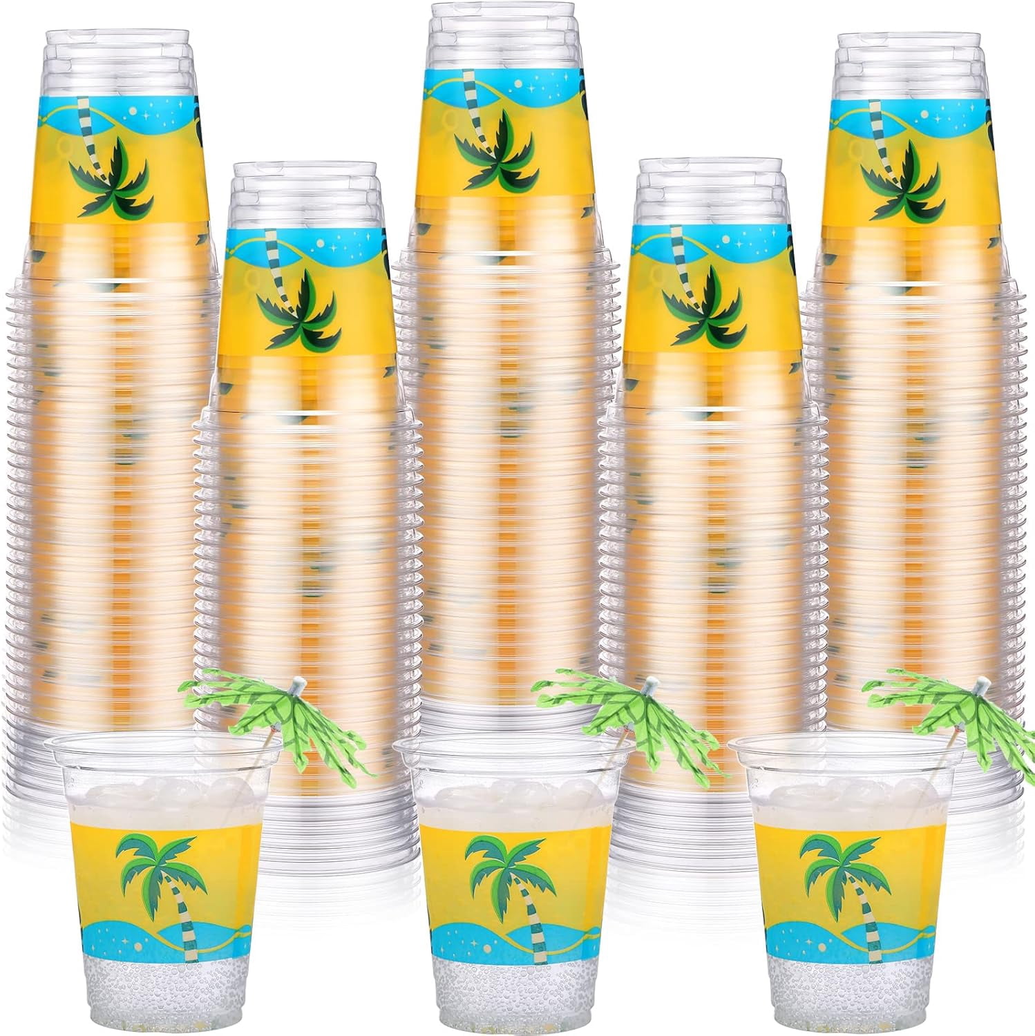 100 Pcs 12oz Luau Cups Plastic Hawaiian Coconut Tree Drinking Cups Bulk ...