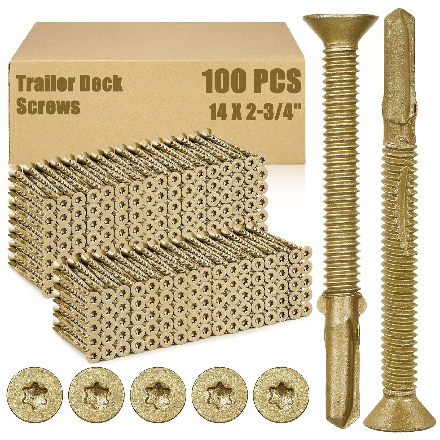 100 Pcs #14 x 2-3/4" Trailer Deck Screws Bulk, Star Head Self Tapping ...