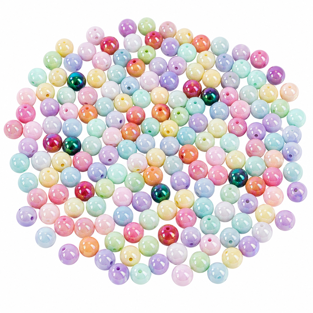 100 Pcs 16mm Iridescent Round Beads for Jewelry Making, Assorted Pastel ...