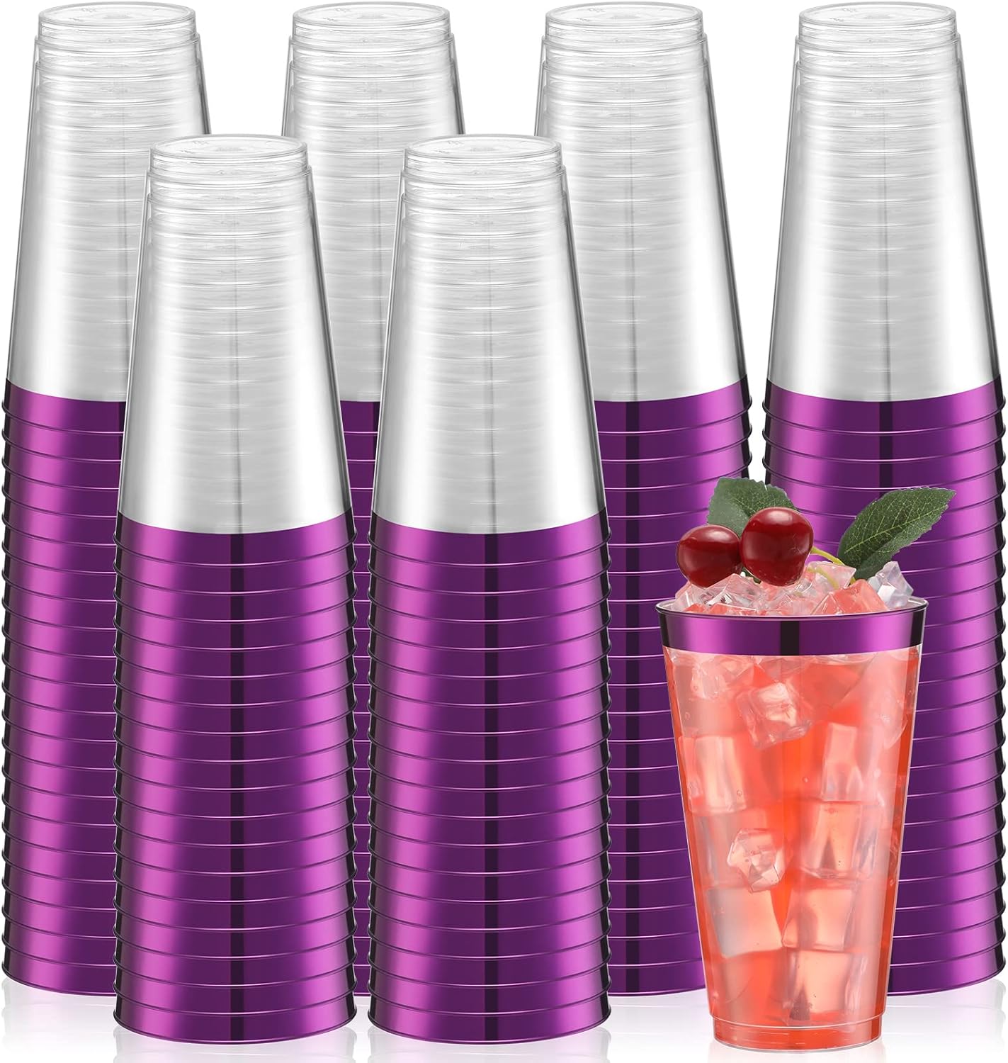100 Pcs 16oz Plastic Cups Rimmed Plastic Cups Disposable Wine Glasses ...