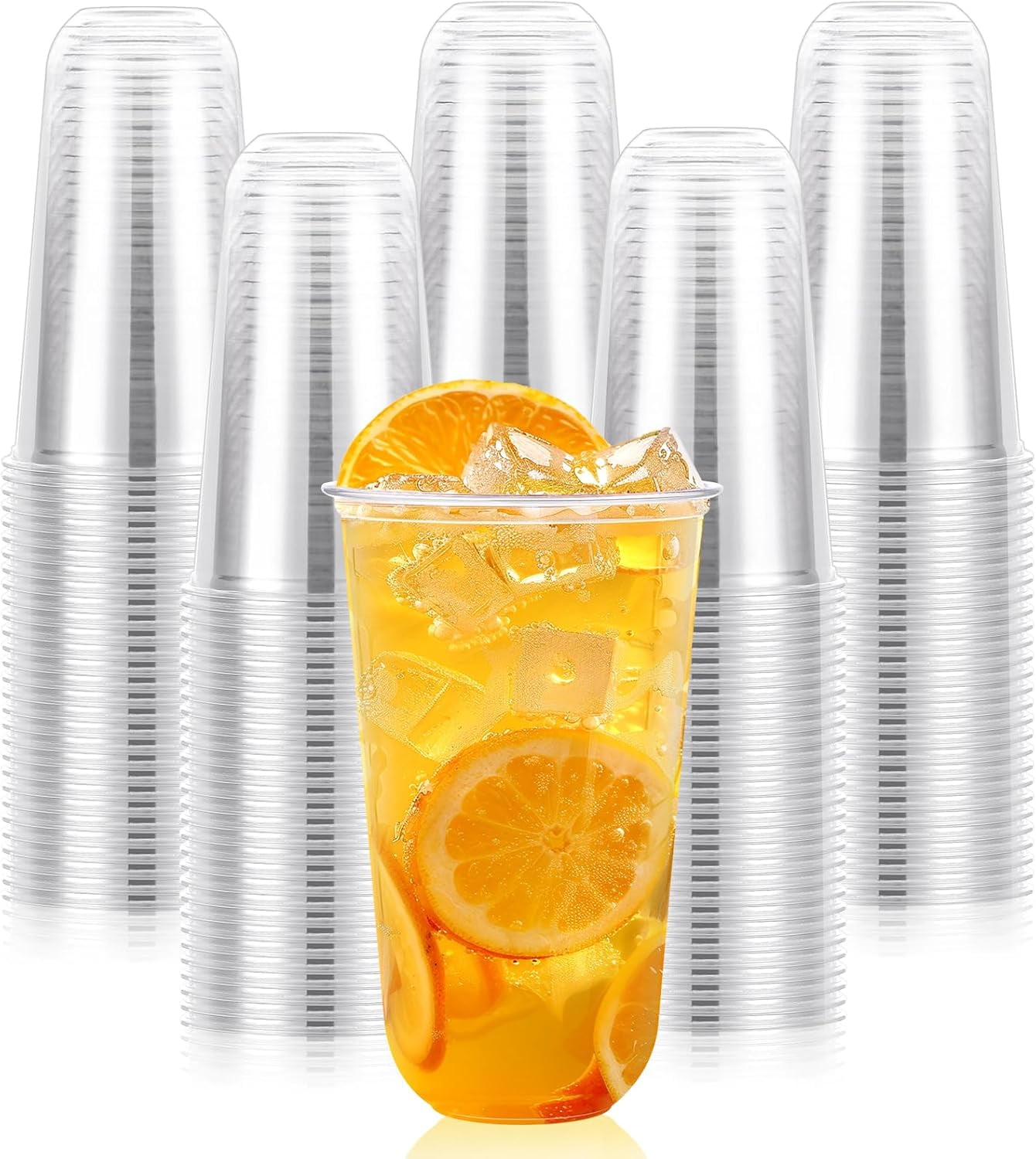 100 Pcs 18 oz Clear Plastic Cups, Disposable Stemless Wine Glasses ...