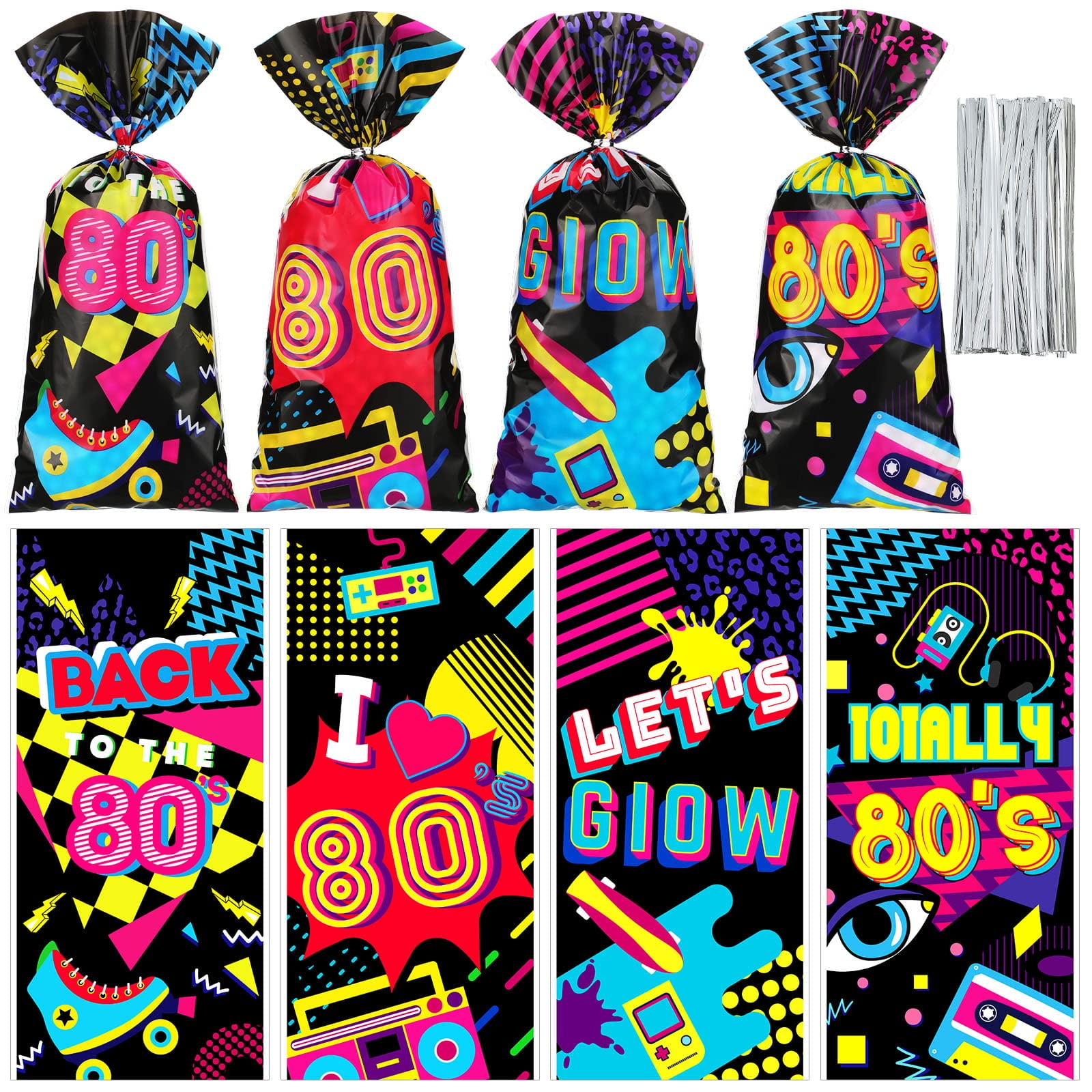 100 Pcs 1980s Gift YPF5 Treat Goodie Candy Party Cellophane Bag with ...