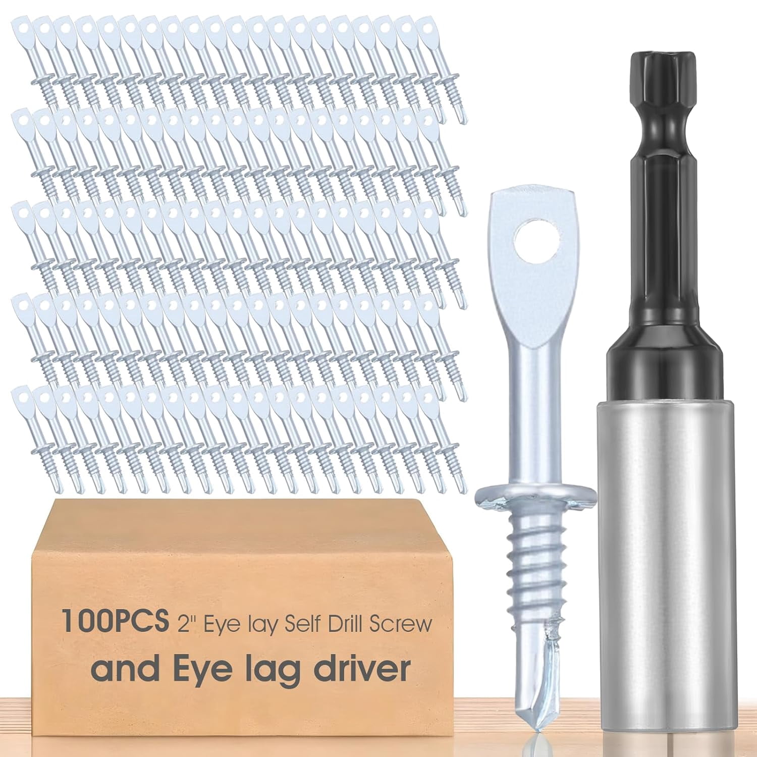 100 Pcs 2" Eye Lag Self Tapping Drilling Point Screw Zinc and 1pcs 2-5/ ...