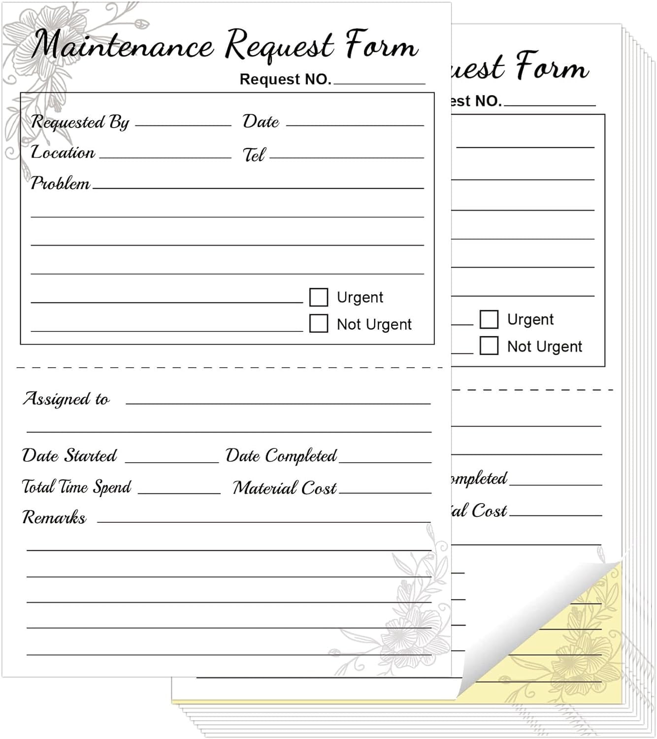 100 Pcs 2 Part Carbonless Maintenance Request Form Book 5.5 x 8.26 Inch ...