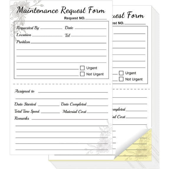100 Pcs 2 Part Carbonless Maintenance Request Form Book 5.5 x 8.26 Inch ...