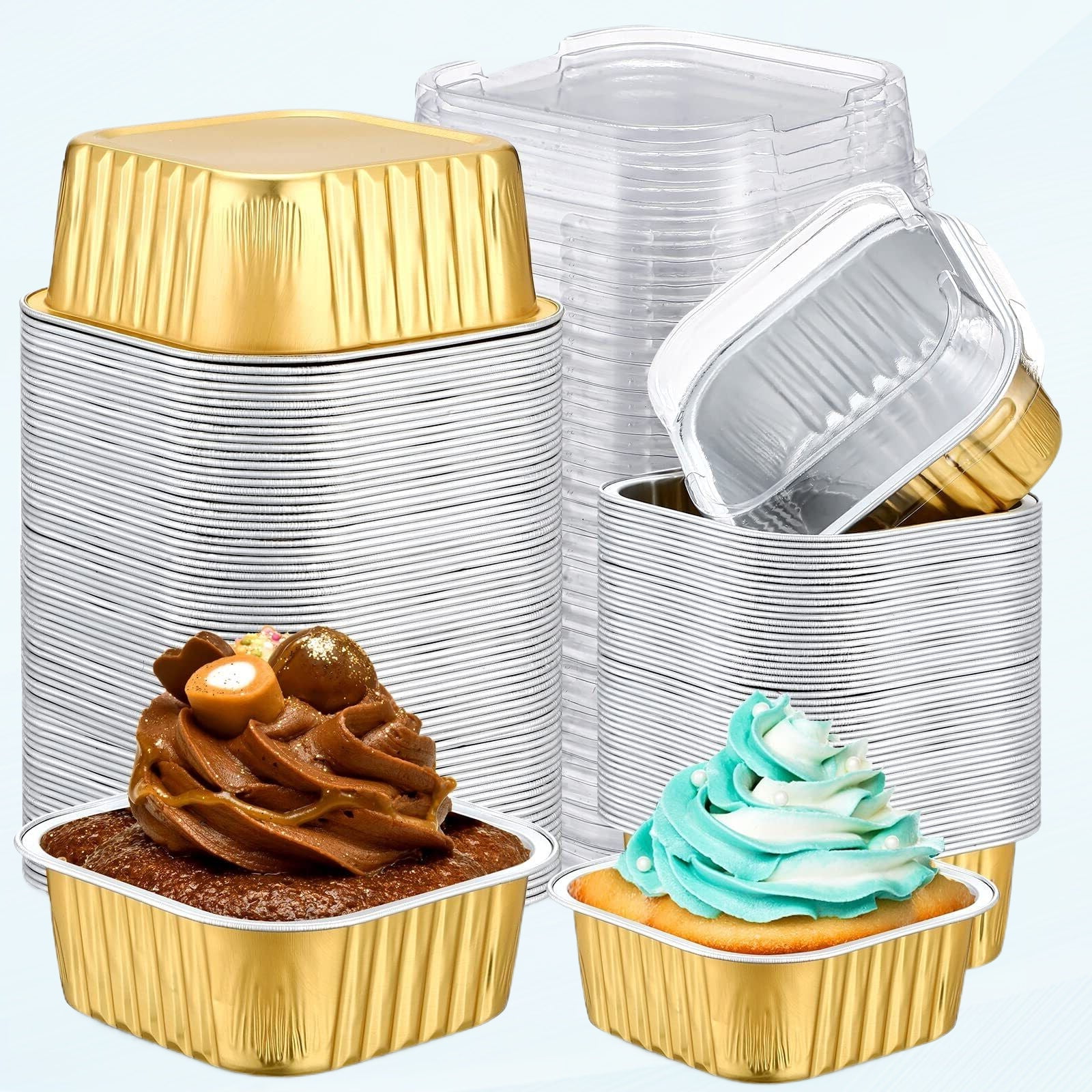 100 Pcs 2 Size Aluminum Foil Baking Cups with Lids, 10oz Aluminum ...
